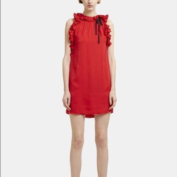 Gucci | Dresses | Gucci Red Silk Dress With Ruffle Top New Size 42 ...